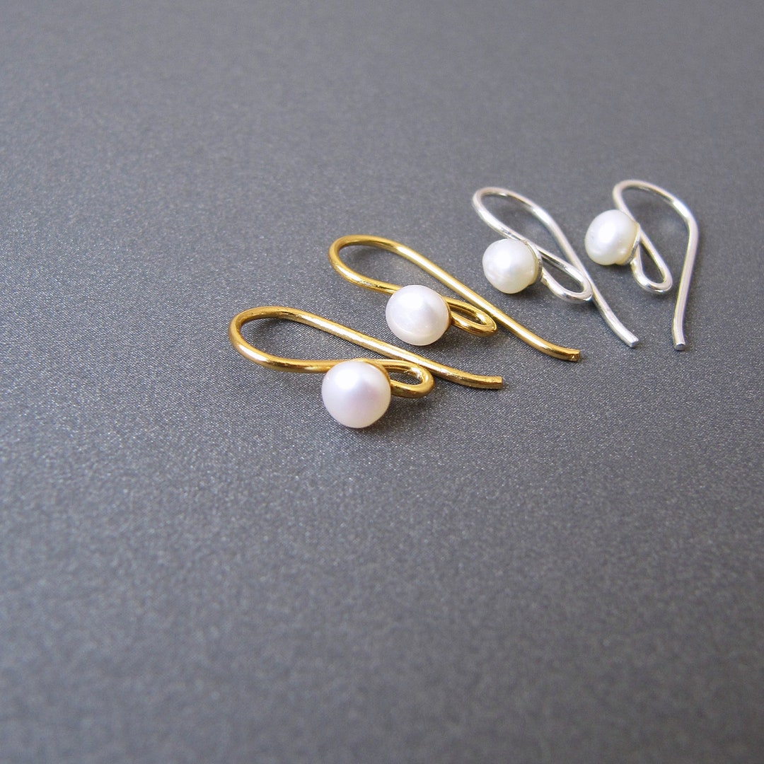 Silver Gold Pearl Ear Wires • 17.50mm • Sterling Silver / 18k Gold ...