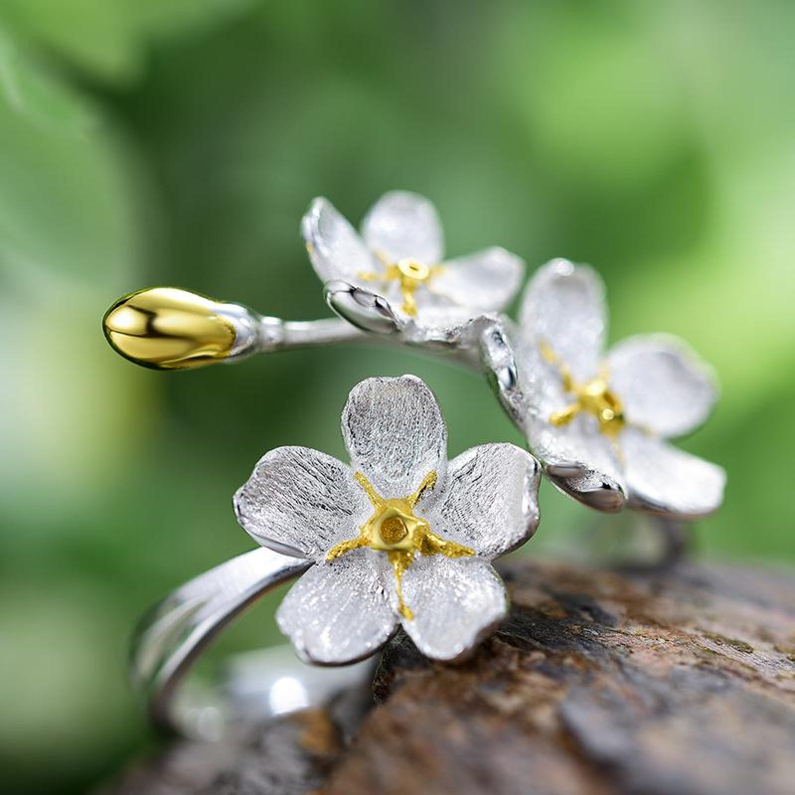 Silver Forget Me Not Cluster Flower Ring • Adjustable Open Size ...