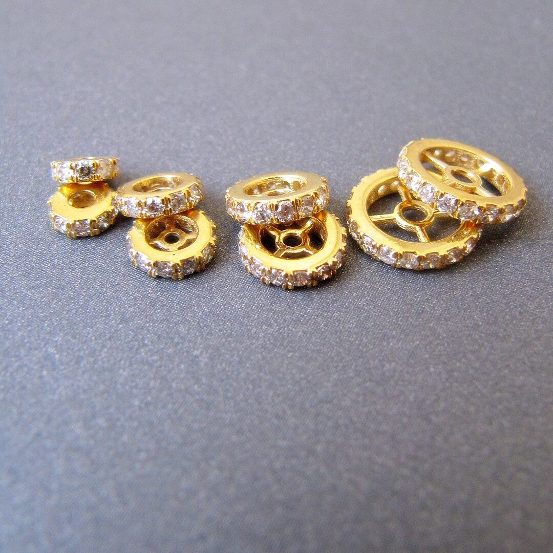 14k Gold Diamond Rondelle Bead • 4mm 5mm 6mm 8mm • Solid 14 Carat Gold ...