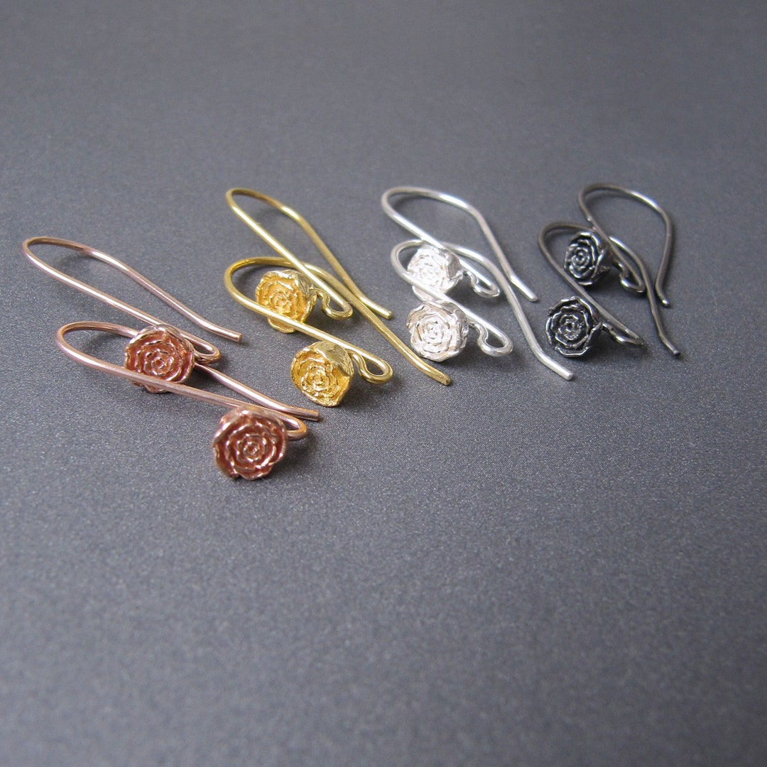 Rosebud Silver Ear Wires • Yellow Rose Gold Black Vermeil • Big 26mm ...