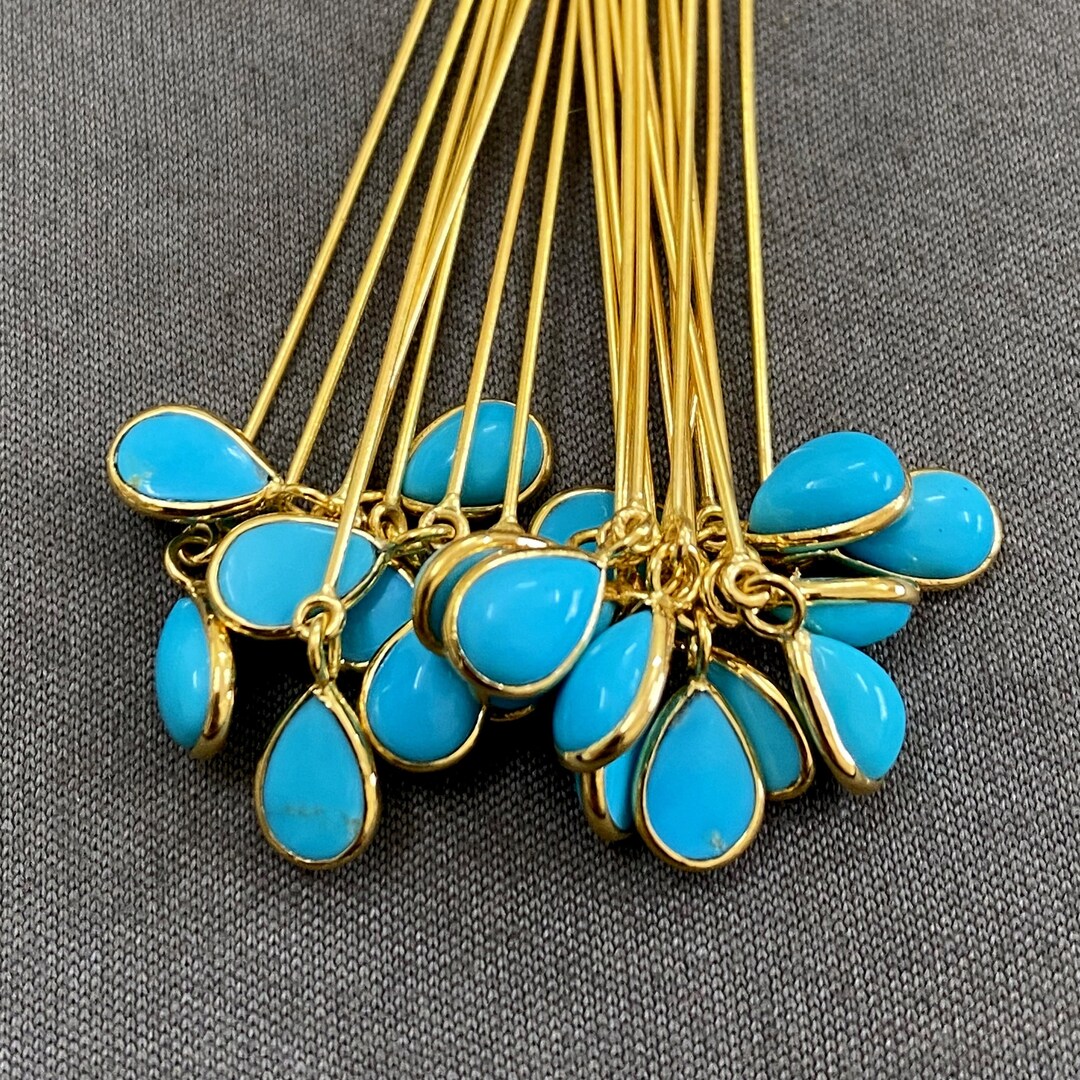 18k Gold Gemstone Head Pin • 24ga / 0.50mm X 38mm Long Pin • 6x4mm ...