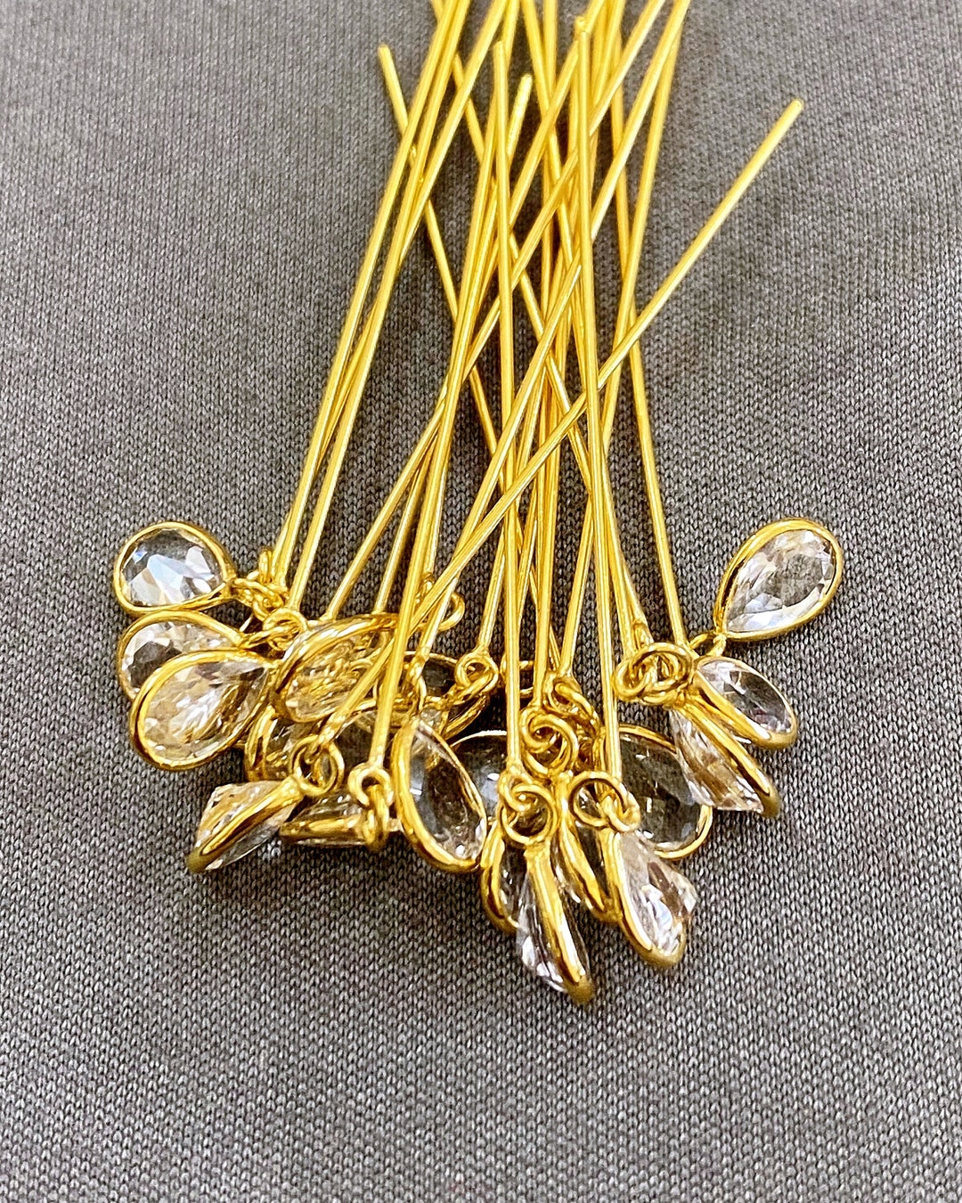 18k Gold Gemstone Head Pin • 24ga 0.50mm Wire • 38mm Long Pin • 6x4mm ...