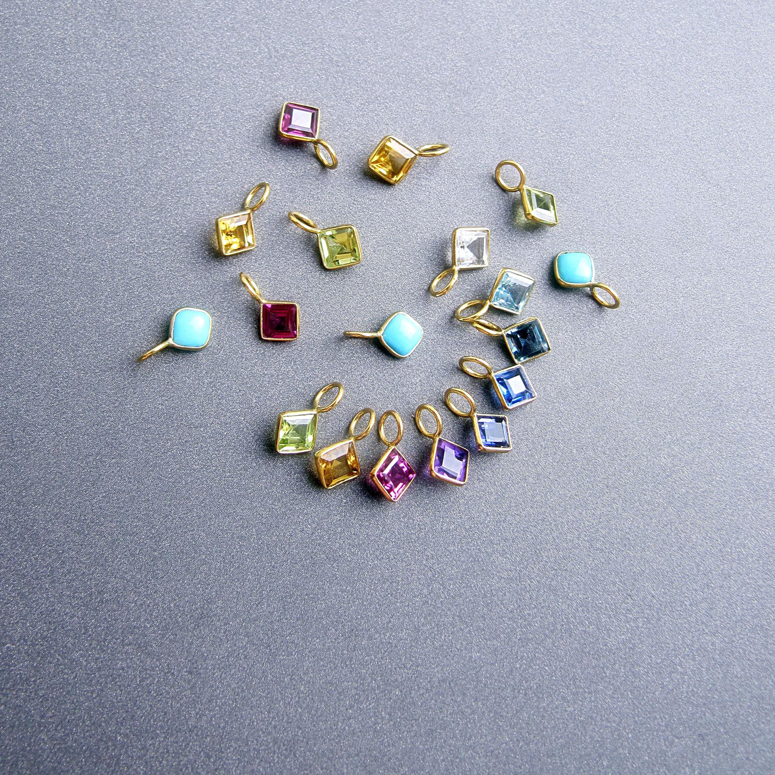 14k Gold 4.50mm Rhombus Gemstone Charm • 4mm Ring With 3mm Hole ...