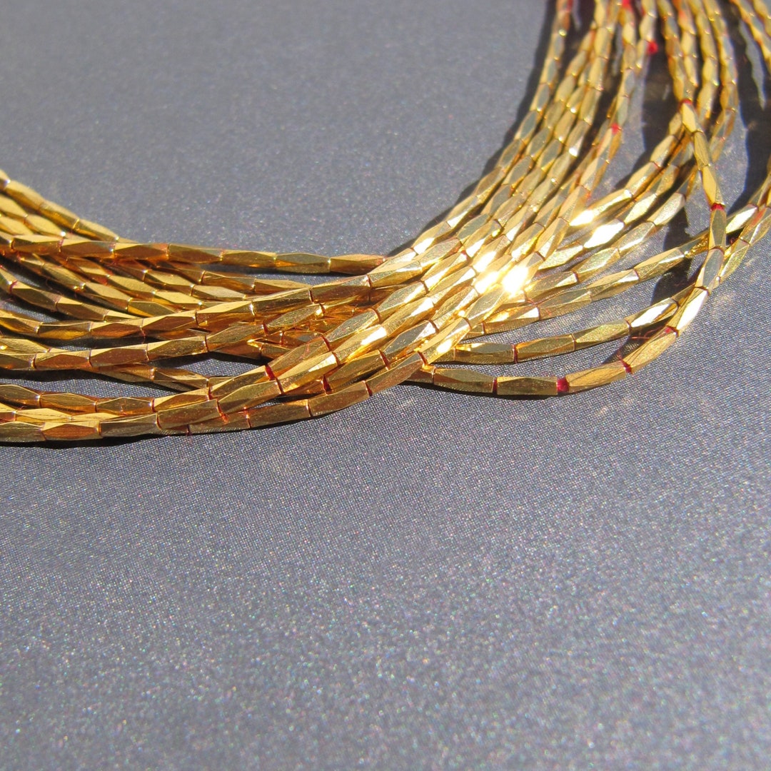 18k Gold Faceted Tube Bead • 3.10x1mm • 0.40mm Hole • Very Thin Small ...