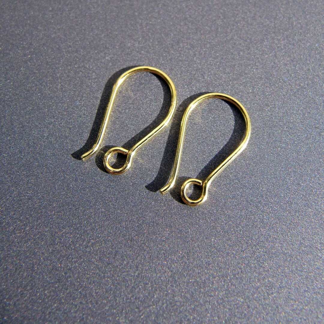 14k Gold Ear Wires Heavy 21ga 0.80mm Sturdy Wire 16x9mm Solid 14 Carat ...