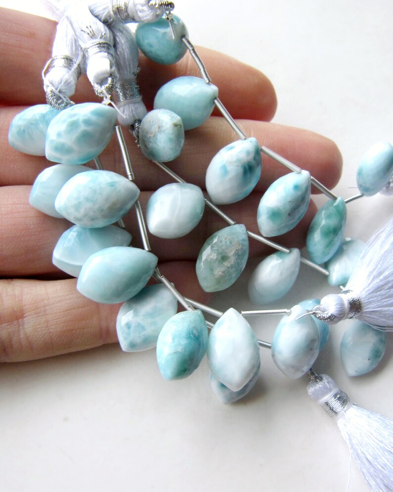 Larimar briolettes 9.5x15mm big AAA micro faceted natural | Etsy