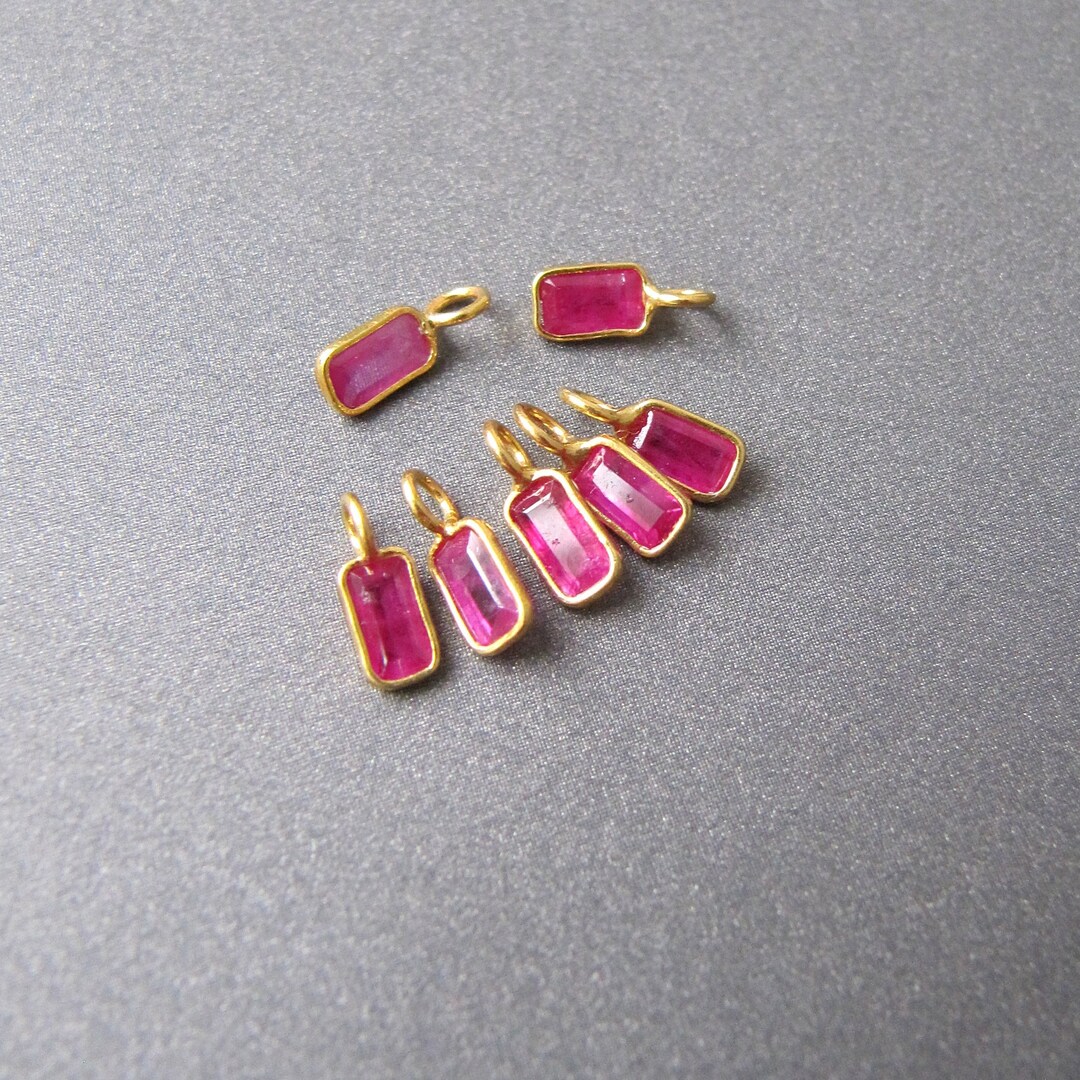 18k Gold Ruby Baguette Charm • 5x3mm • 4mm Ring 2.60mm Hole • Natural ...