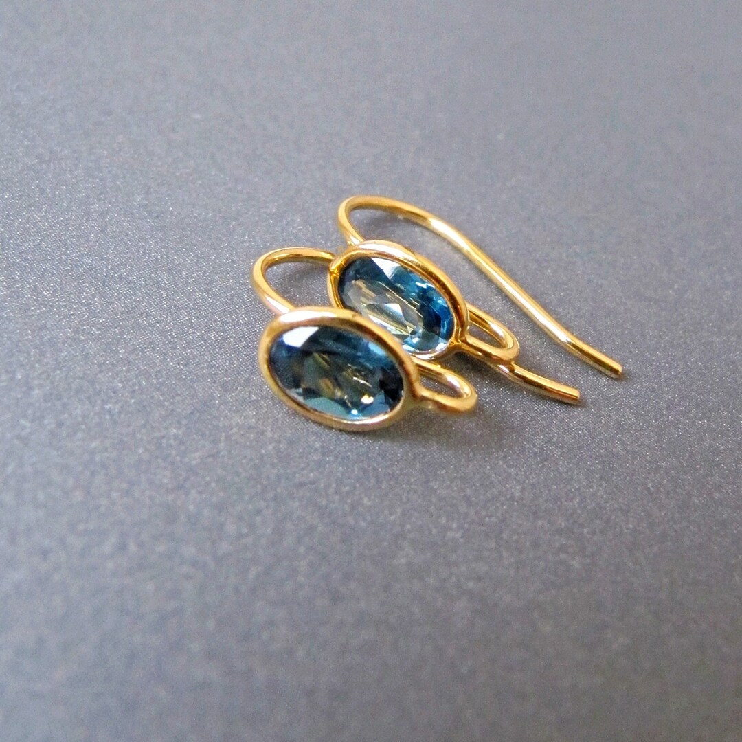 London Blue Topaz 18k Gold Ear Wires 6x4mm Natural Gemstone - Etsy