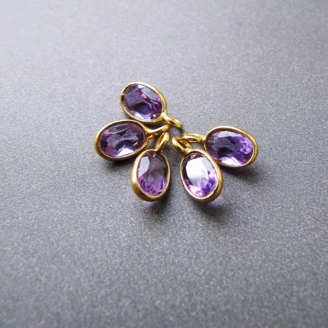 18k Gold Amethyst Charm • 3mm Ring With 1.60mm Hole • 6x4mm Natural ...