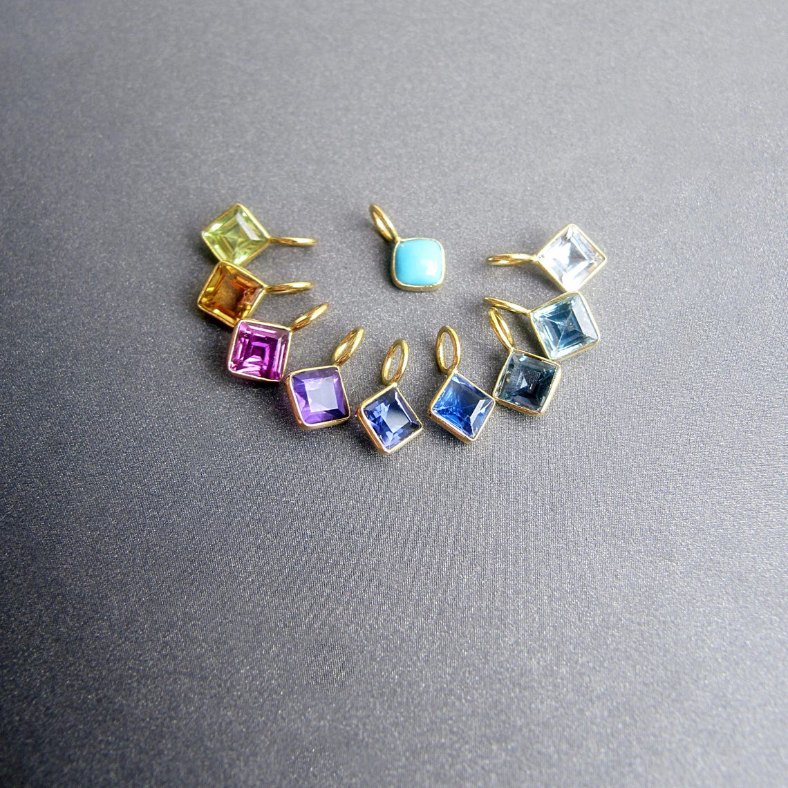 18k Gold 4.5mm Rhombus Gemstone Charm • 4.50mm Ring / 3mm Hole• Natural ...