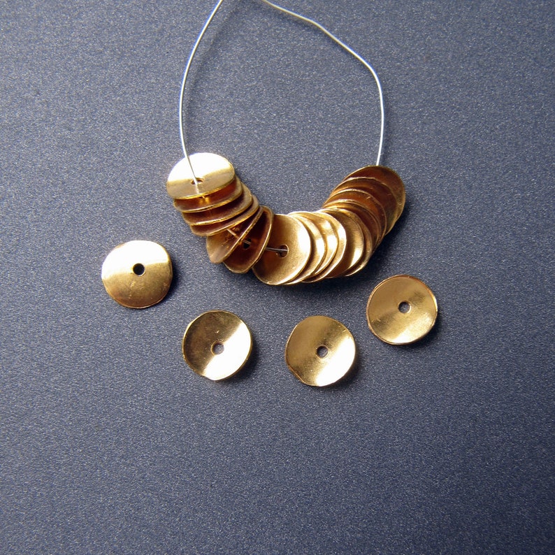 18k Gold Curved Wavy Flat Disc Bead • 5mm / 6.50mm X 0.25mm • Solid 18 ...