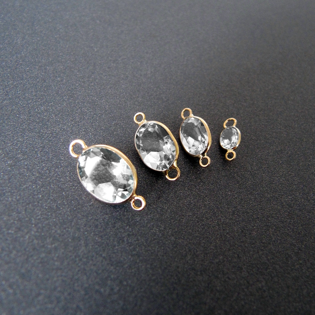 White Topaz 14k Gold Connector • 8x6 • 7x5 • 6x4 • 4x3mm • 2 Closed ...
