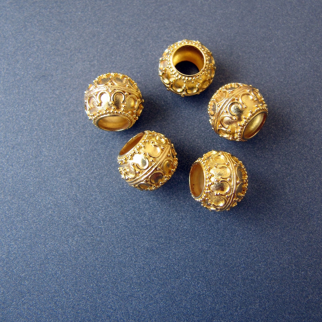 18k Gold Bead With Large Hole • 9x7.50mm • 4.60mm Hole• Solid 18 Carat ...