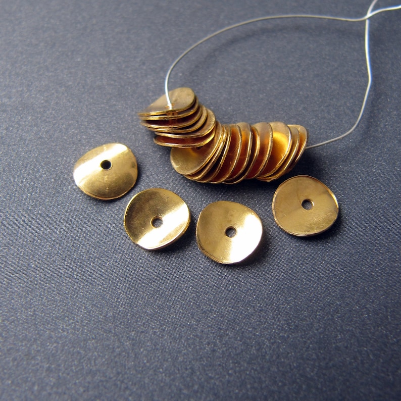 18k Gold Curved Wavy Flat Disc Bead • 5mm / 6.50mm X 0.25mm • Solid 18 ...