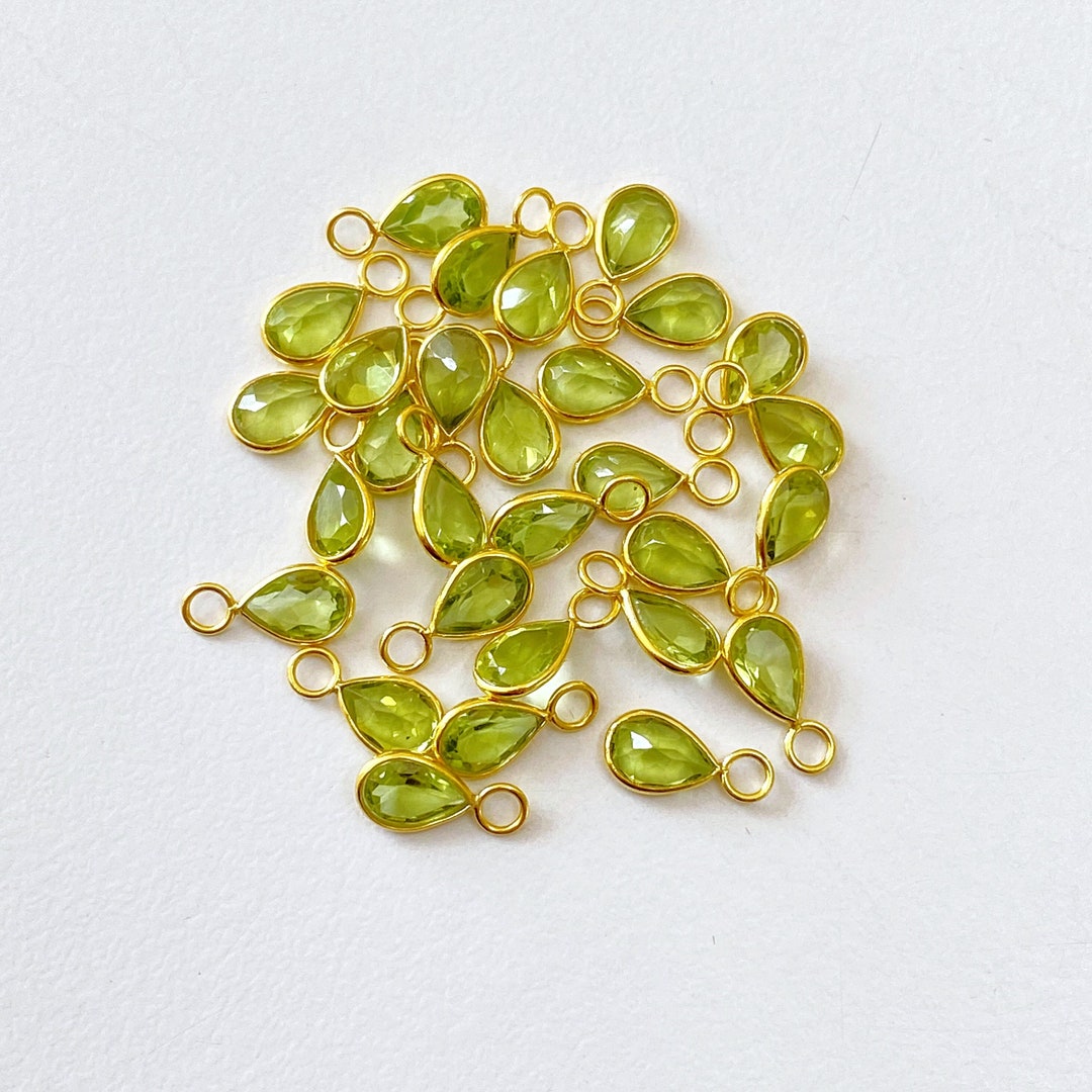 18k Gold Peridot Tear Drop Charm for Earrings Flat Forward - Etsy