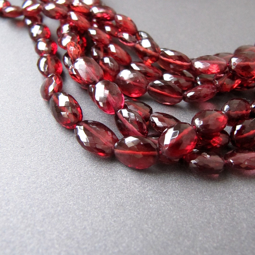 Garnet Oval Beads • 6-8mm • AAA Micro Faceted • Natural Mozambique Red ...