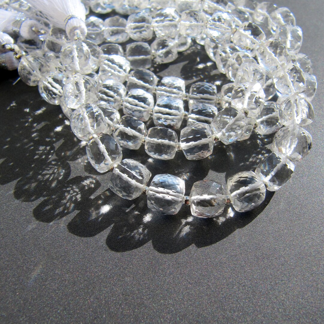 Rock Crystal Cube Beads • 7.50mm • AAA Micro Faceted • Square Rondelle ...