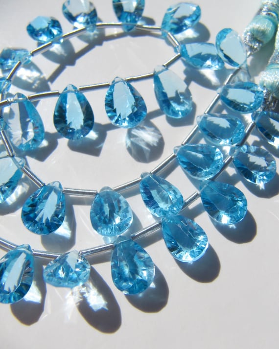 Swiss blue topaz briolettes 10x7mm Pan cut micro faceted | Etsy