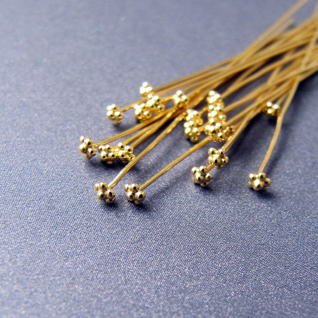 18k Gold Daisy Headpin • 26ga 24ga • 4cm / 1.6inch • 1.75mm Flower Head ...