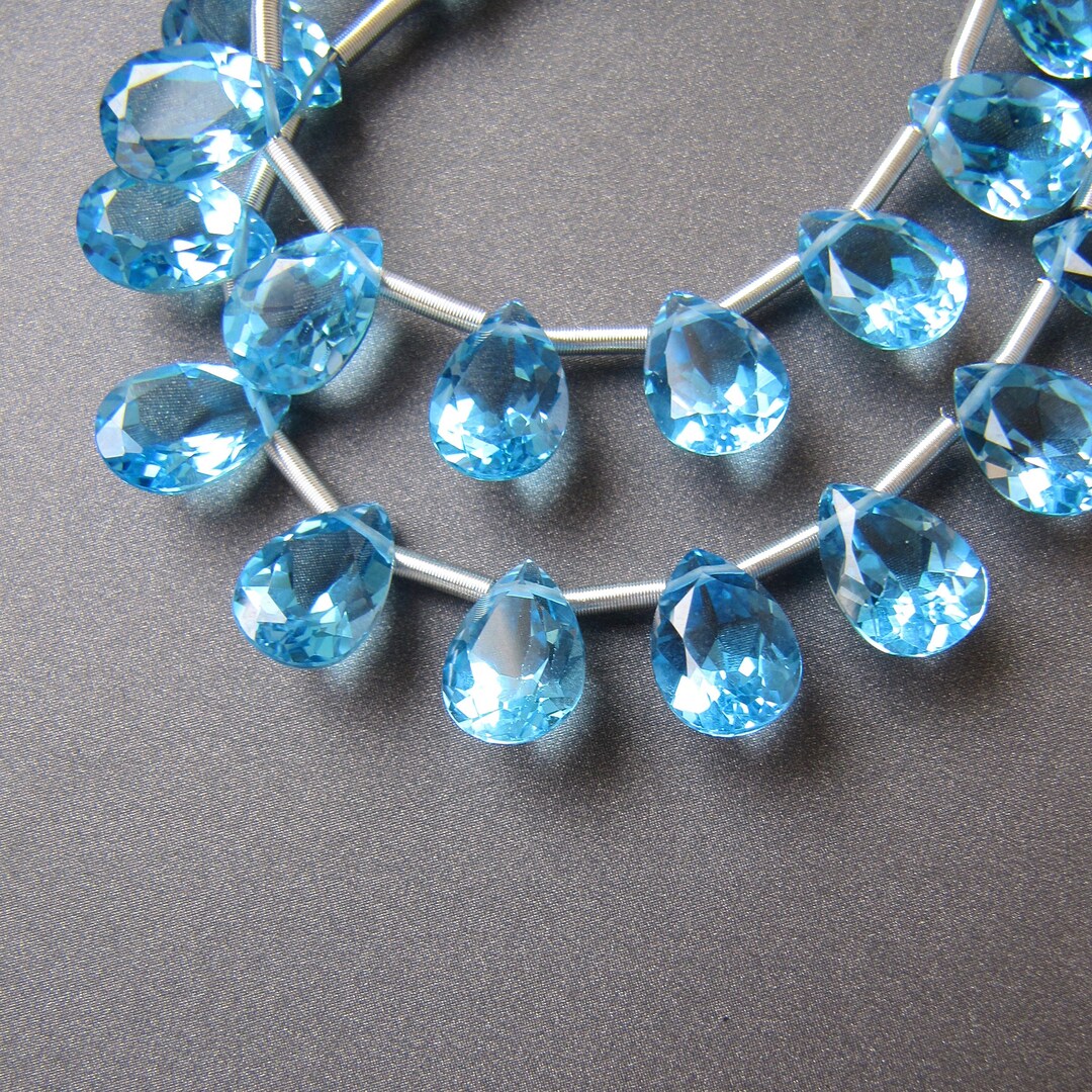 Swiss Blue Topaz Concave Pear Drops • 10x7mm • AAA+ Selected Beads ...