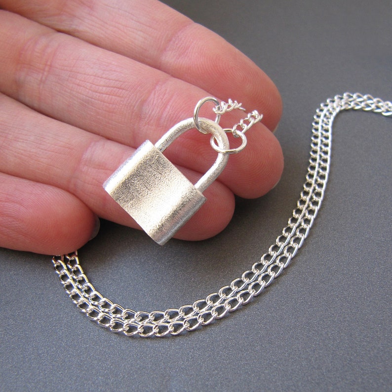 Silver Padlock Necklace 2.3mm Curb Chain 14x20mm Padlock - Etsy