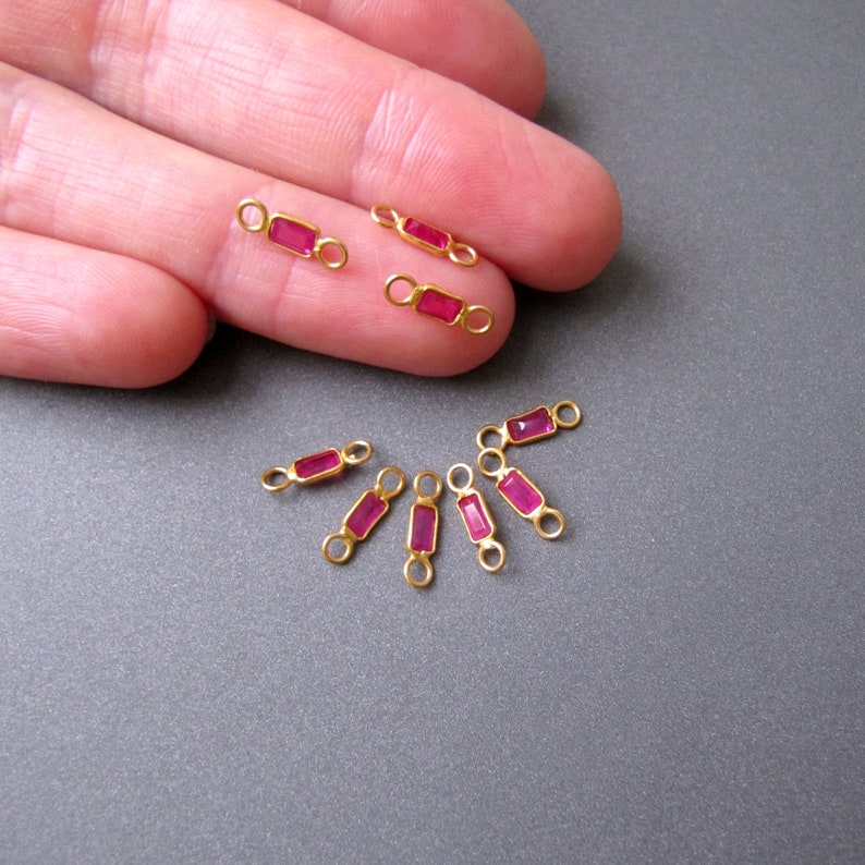 18k Gold Ruby Baguette Connector 5x3mm 3mm Rings 2mm Hole | Etsy