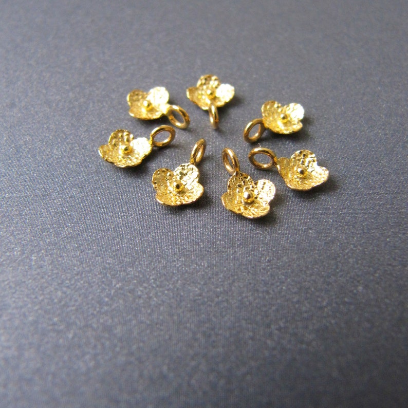 18k Gold Flower Charm • Tiny 4.75mm Flower • 2.50mm Ring / 1.50mm Hole ...