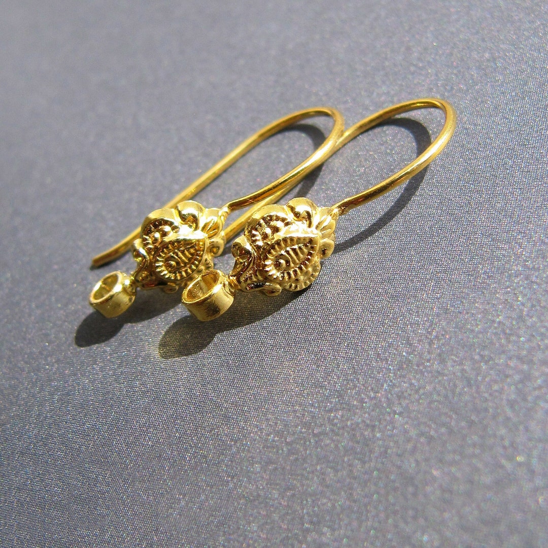 18k Gold Fancy Ear Wires • 20x10mm • 0.70mm Wire • 3x1.50mm Open Ring ...