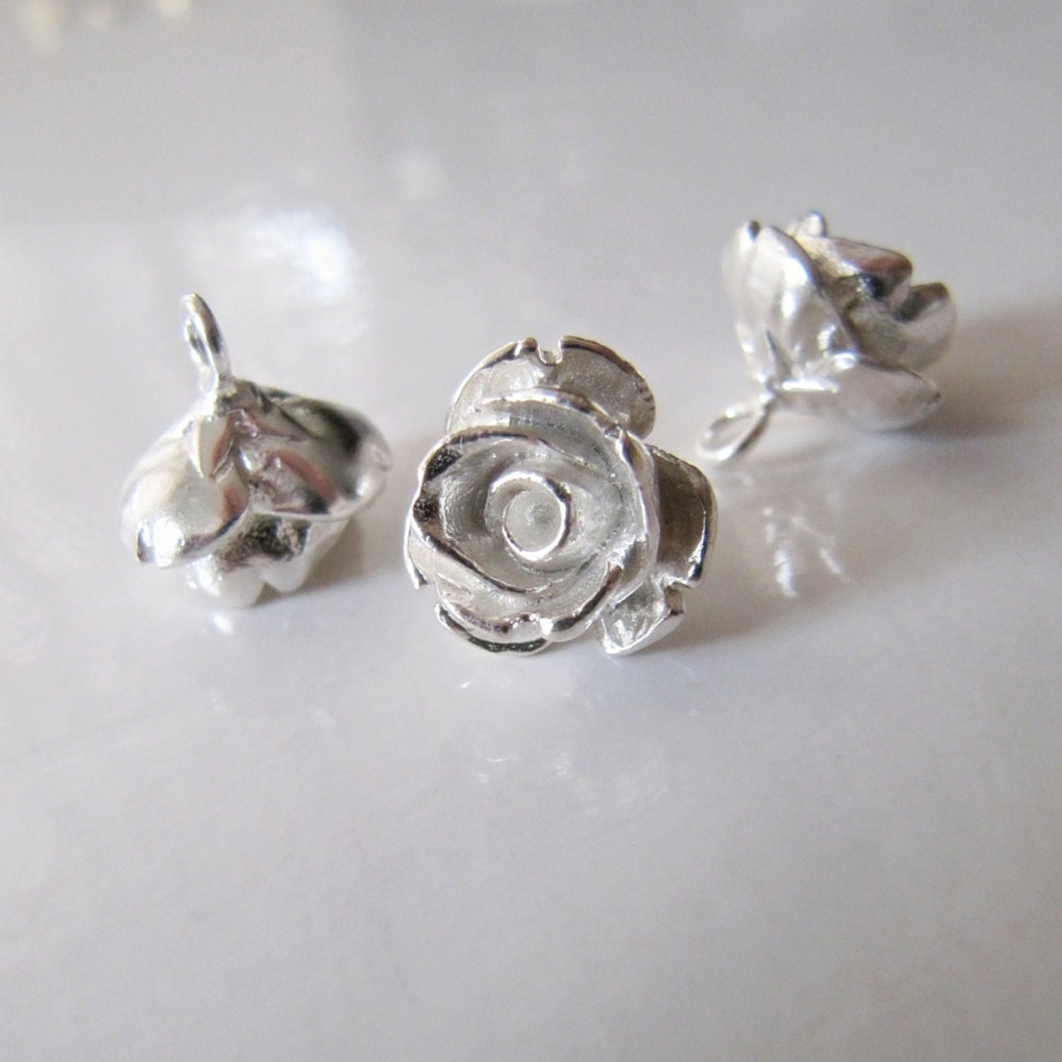 Sterling Silver Rose Bud Charm Heavy 925 Silver / Gold - Etsy