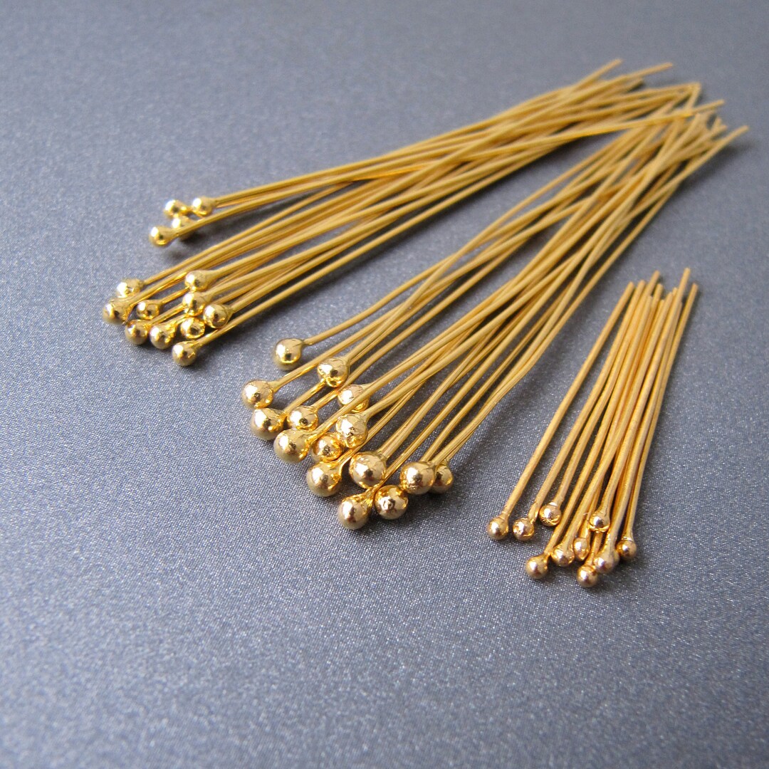 18k Gold 24ga Ball Head Pin • 1 / 1.25 / 1.5 / 2 Inch • 24ga 0.50mm ...