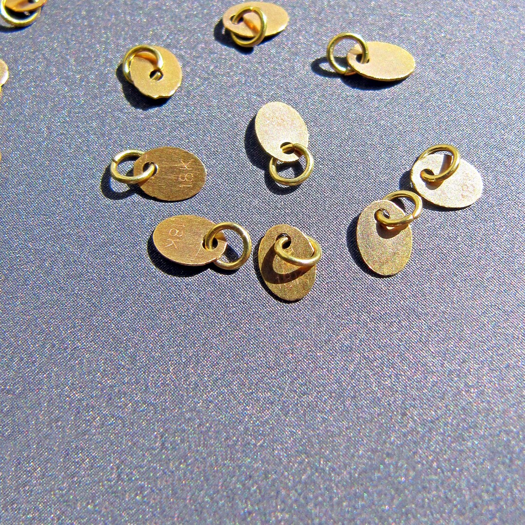 18k Gold Tag • 3.6x5mm Oval Flat Disc • 3mm Open Ring With 2mm Hole ...