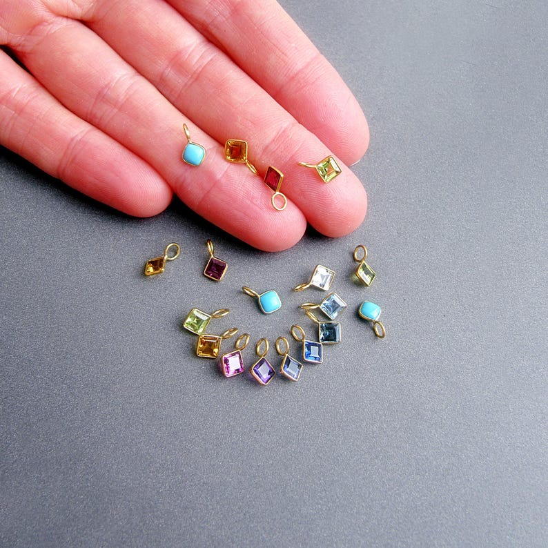 14k Gold 4.50mm Rhombus Gemstone Charm • 4mm Ring With 3mm Hole ...