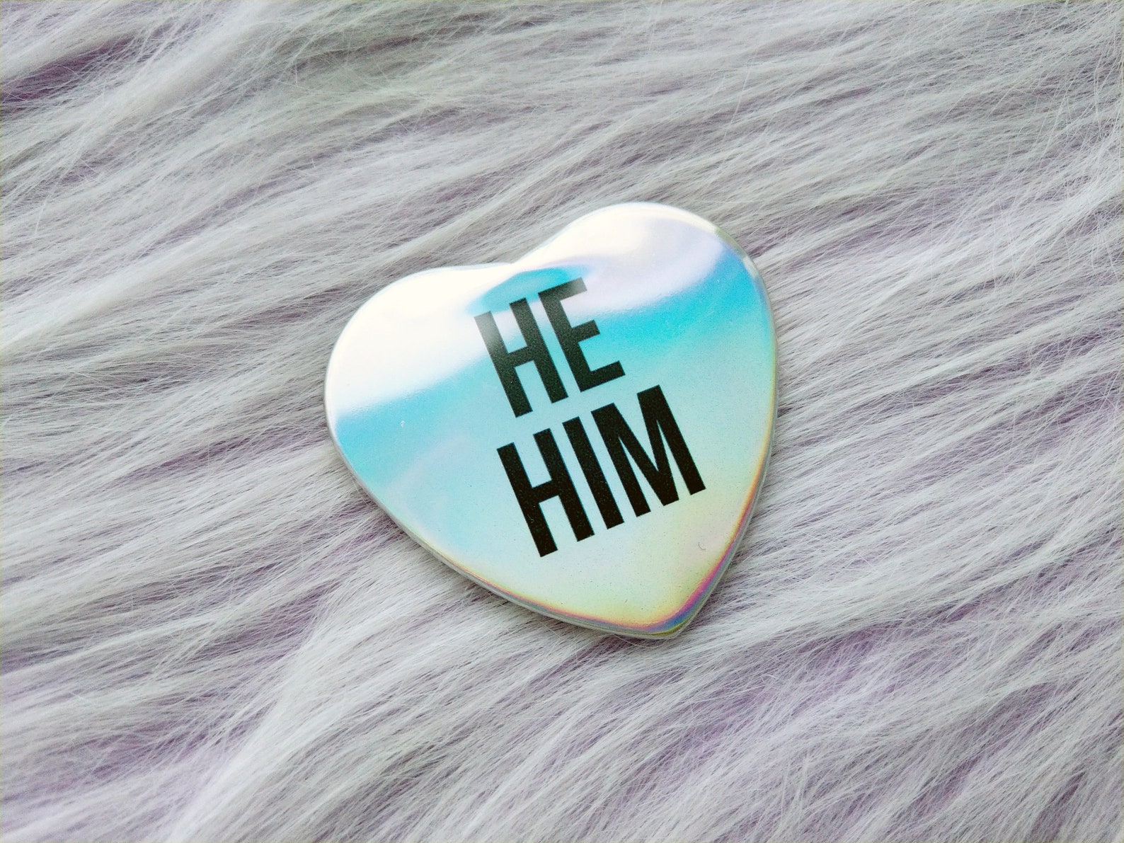 Holographic He Him Badge Pronouns Heart Shaped Pins Trans | Etsy