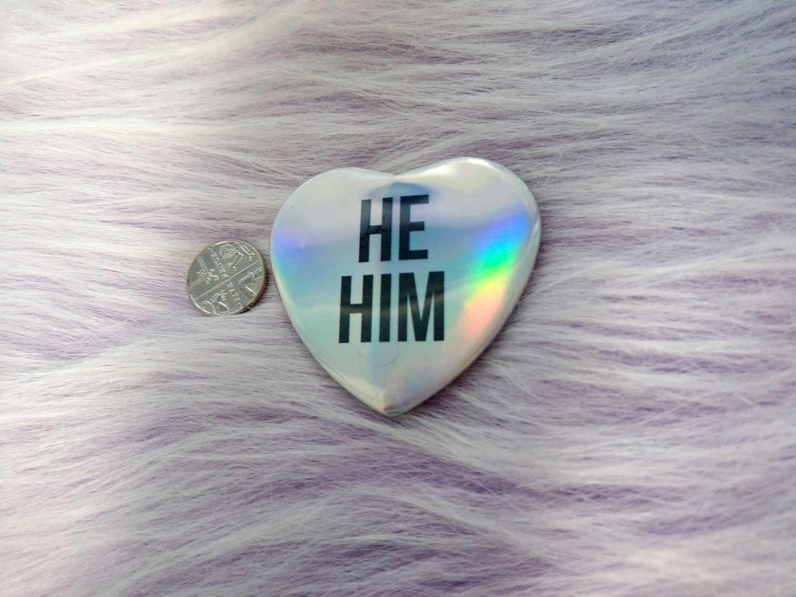 Holographic He Him Badge Pronouns Heart Shaped Pins Trans - Etsy