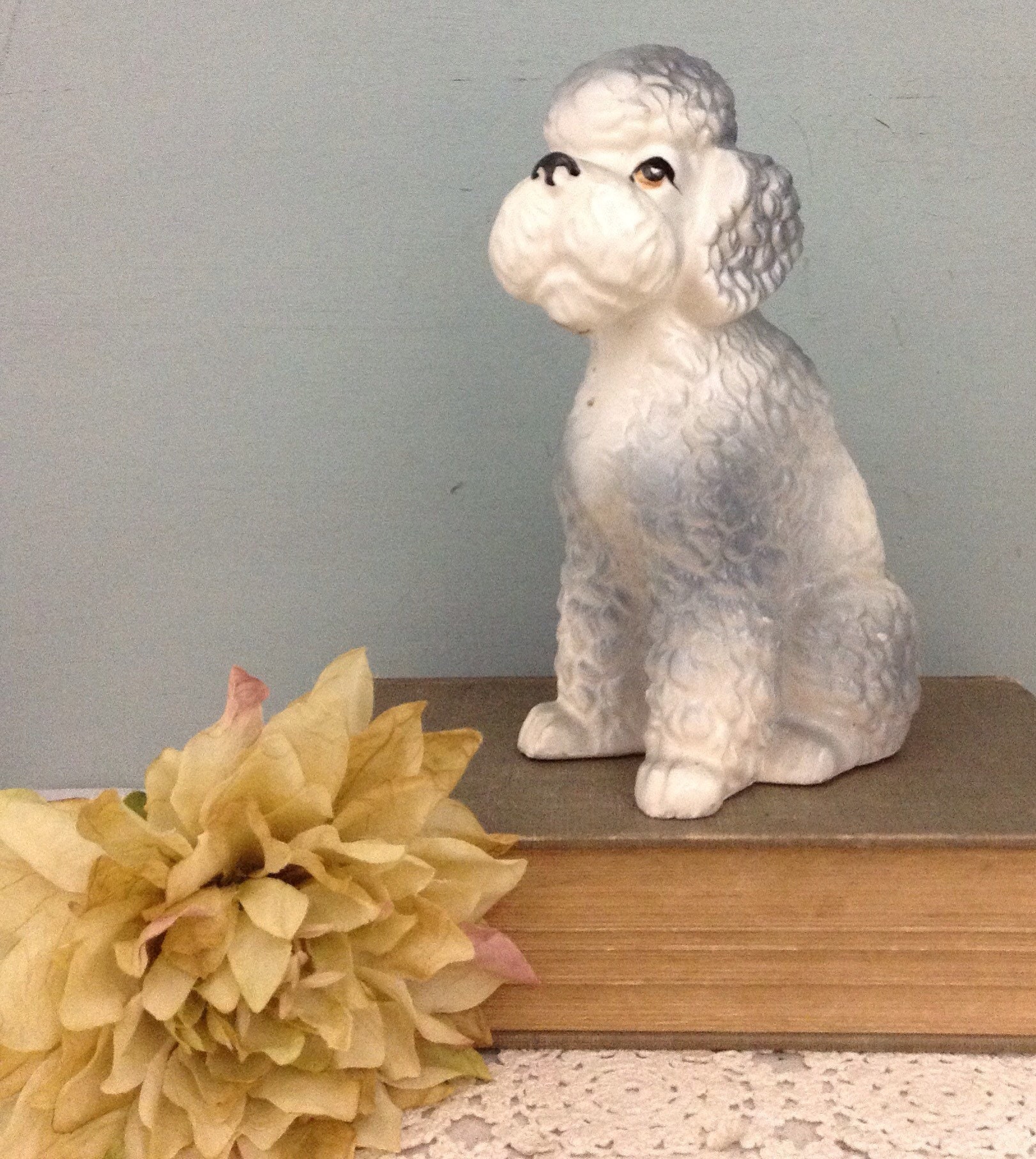 Blue and White Ceramic Poodle Figurine Large Poodle Dog - Etsy