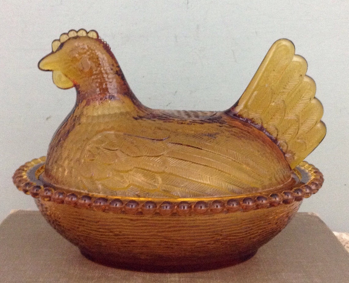 Amber Hen on Nest Covered Candy Bowl Vintage Chicken Decor Nut | Etsy