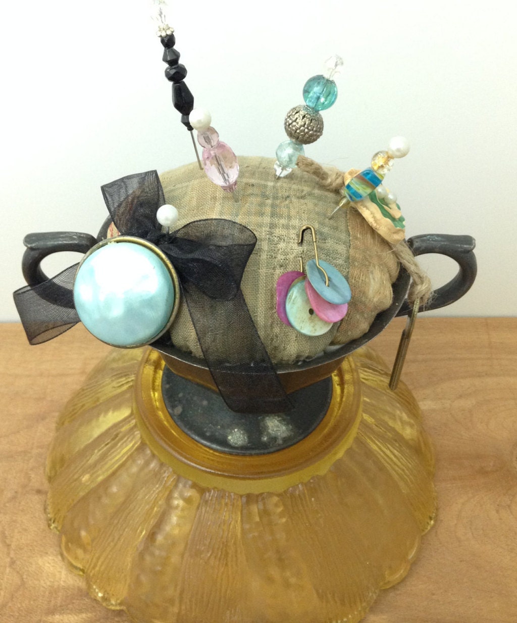 Silver Bowl Pincushion Handmade Pincushion With Pins Hat Pin - Etsy