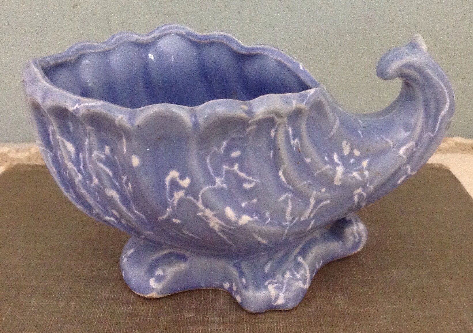 Cornucopia Planter Cornucopia Vase Blue Shell Vase | Etsy