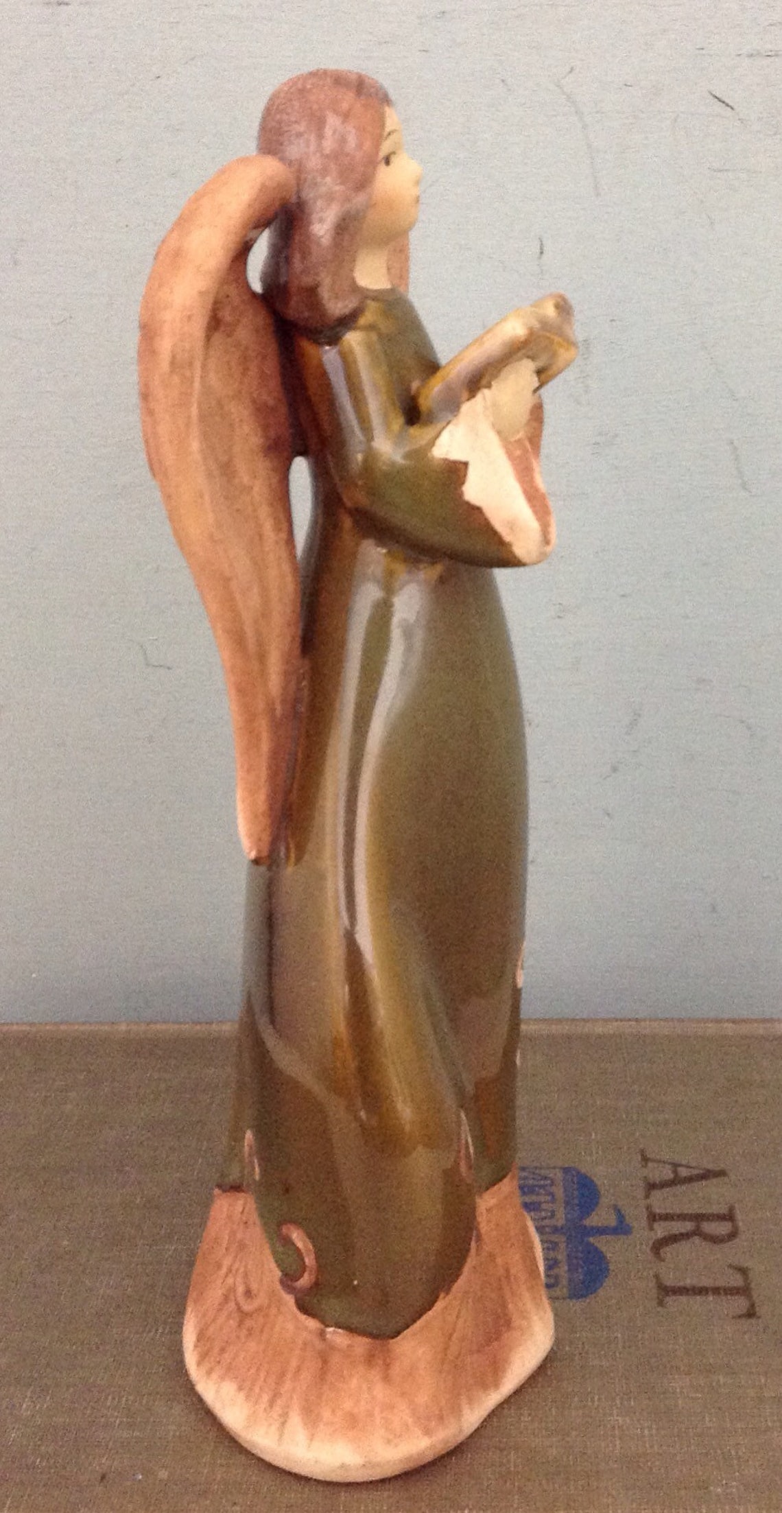 Pottery Angel Figurine Ceramic Angel Figurine Green Angel Rustic Angel ...