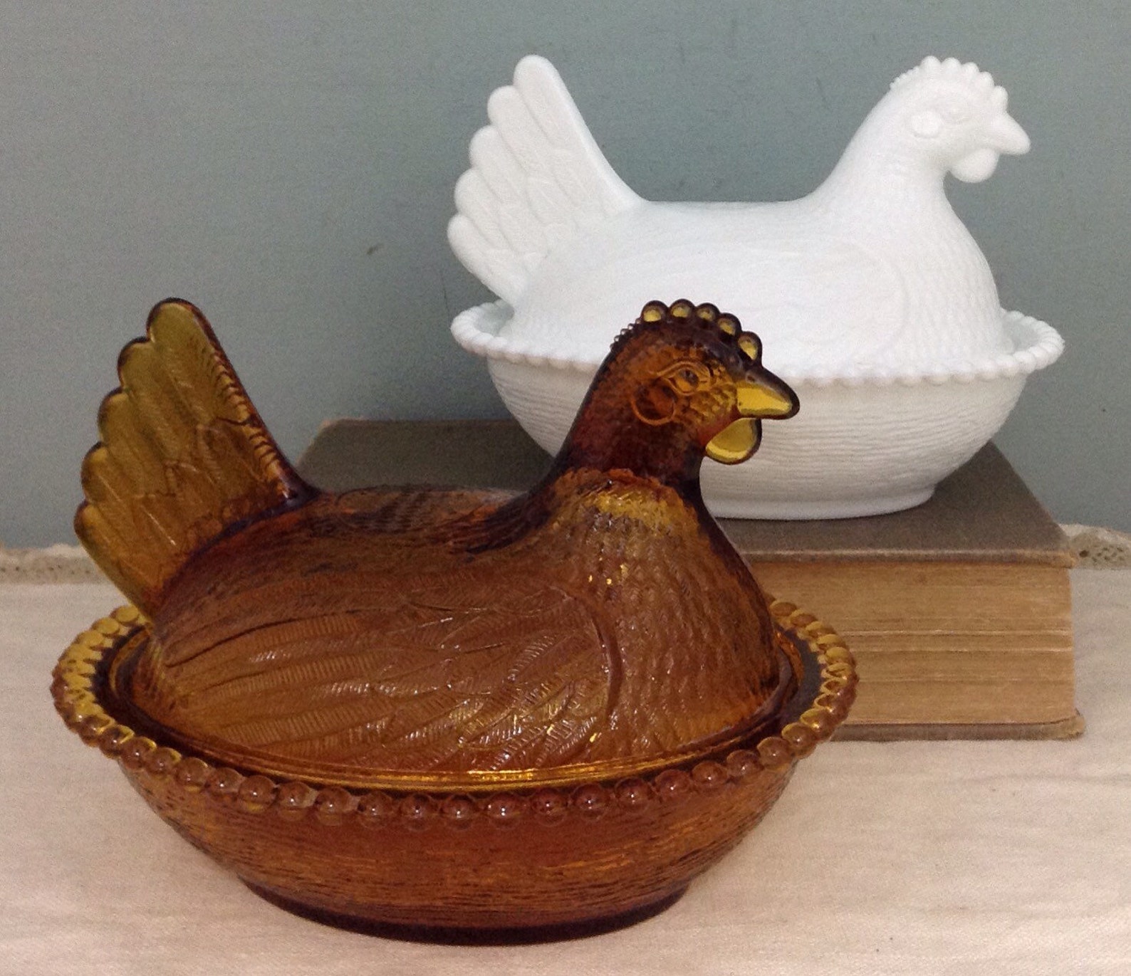 Amber Hen on Nest Covered Candy Bowl Vintage Chicken Decor Nut | Etsy