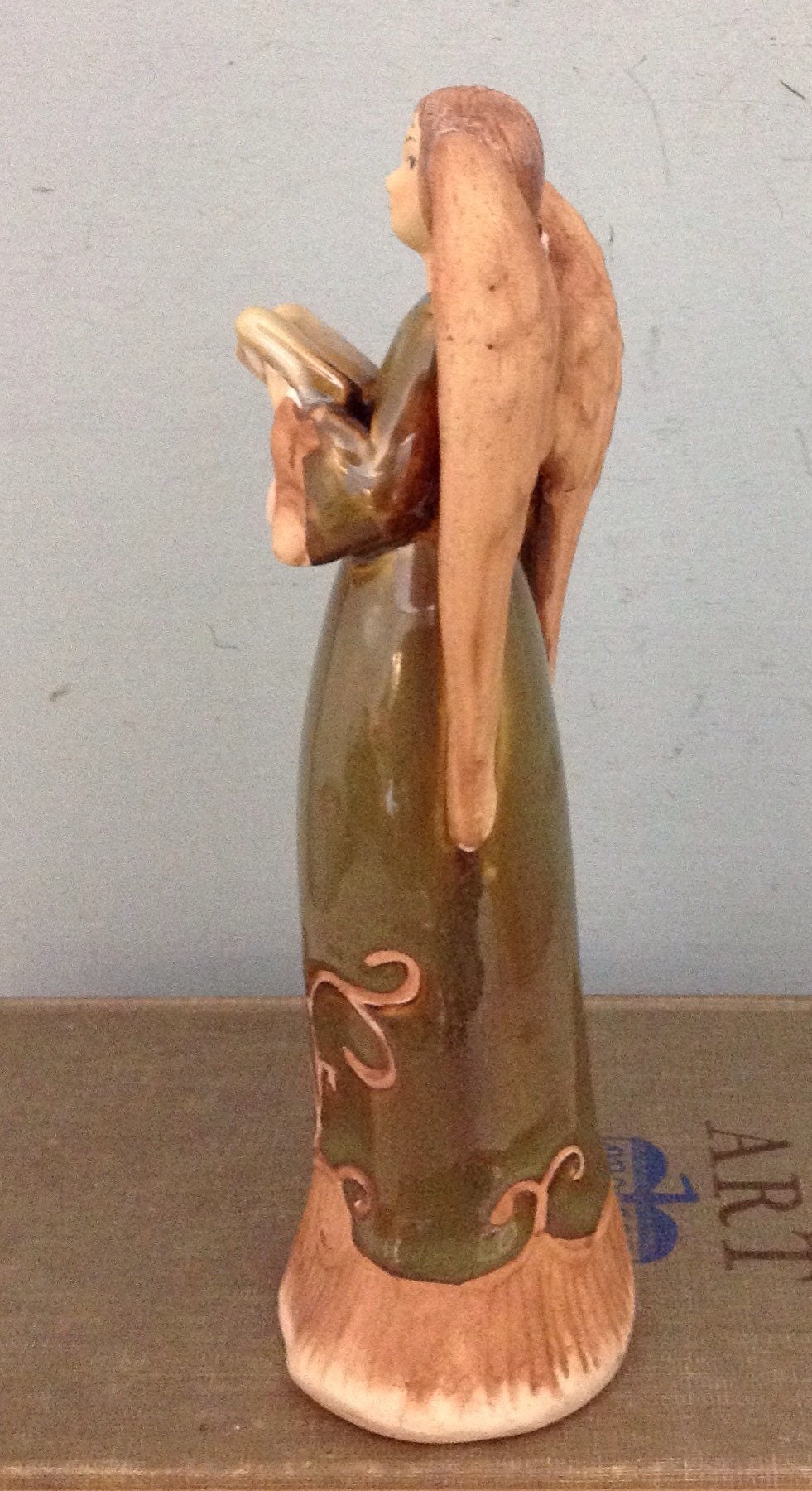 Pottery Angel Figurine Ceramic Angel Figurine Green Angel Rustic Angel ...