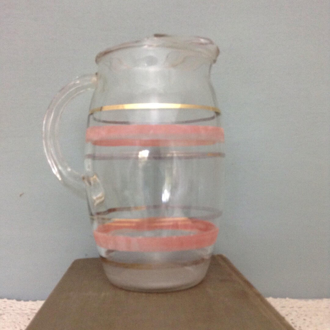 Pink and Gold Stripe Pitcher Buttermilk Pitcher Juice Pitcher ...