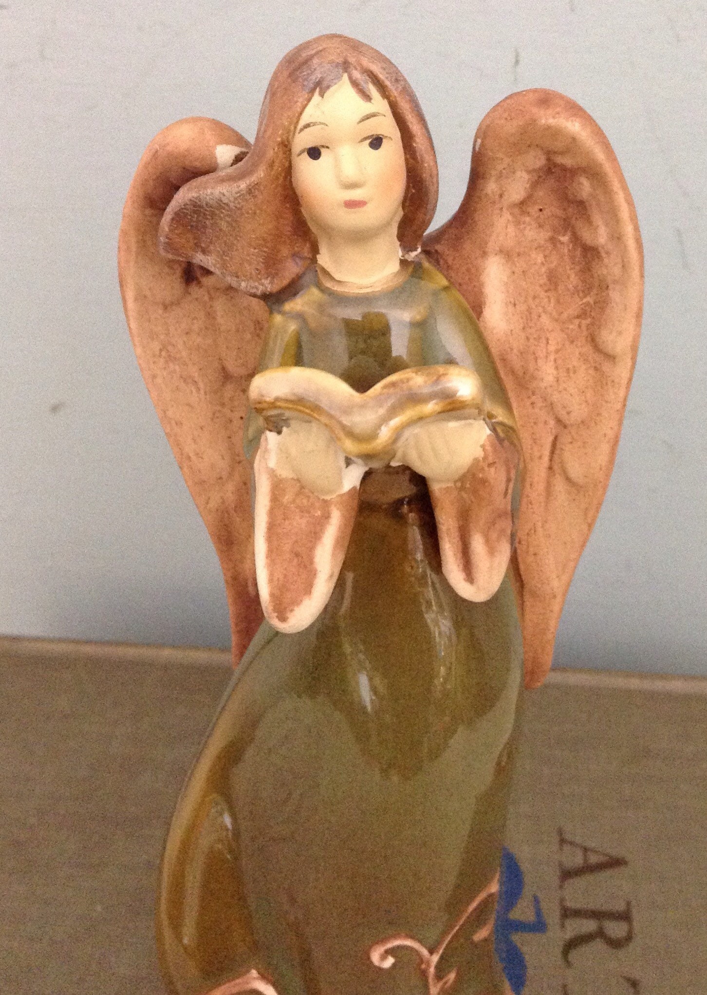 Pottery Angel Figurine Ceramic Angel Figurine Green Angel Rustic Angel ...