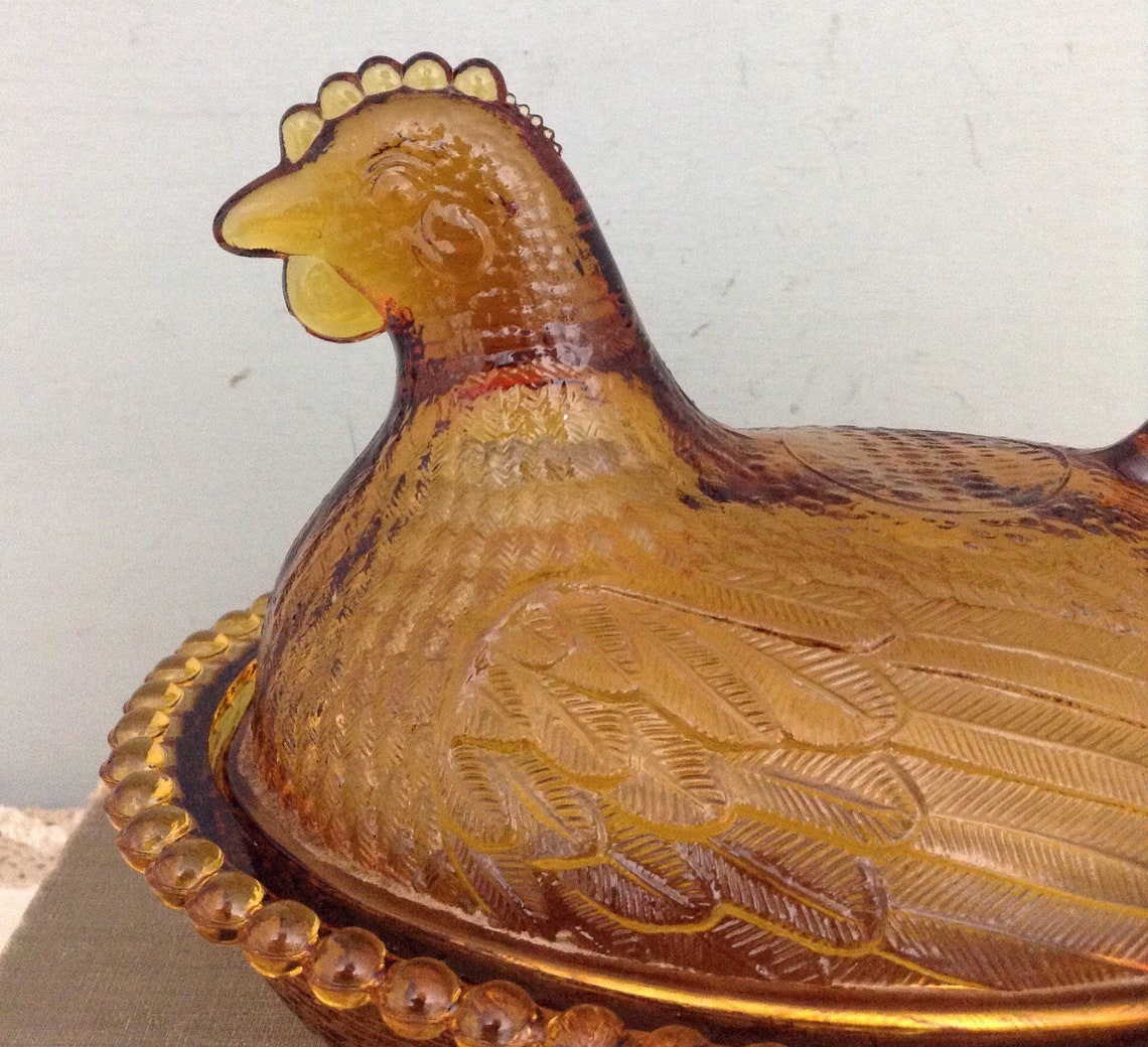 Amber Hen on Nest Covered Candy Bowl Vintage Chicken Decor Nut | Etsy