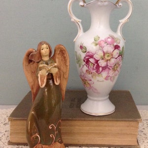 Pottery Angel Figurine Ceramic Angel Figurine Green Angel Rustic Angel ...