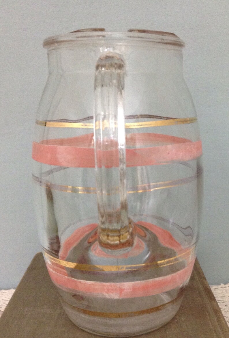 Pink and Gold Stripe Pitcher Buttermilk Pitcher Juice Pitcher | Etsy