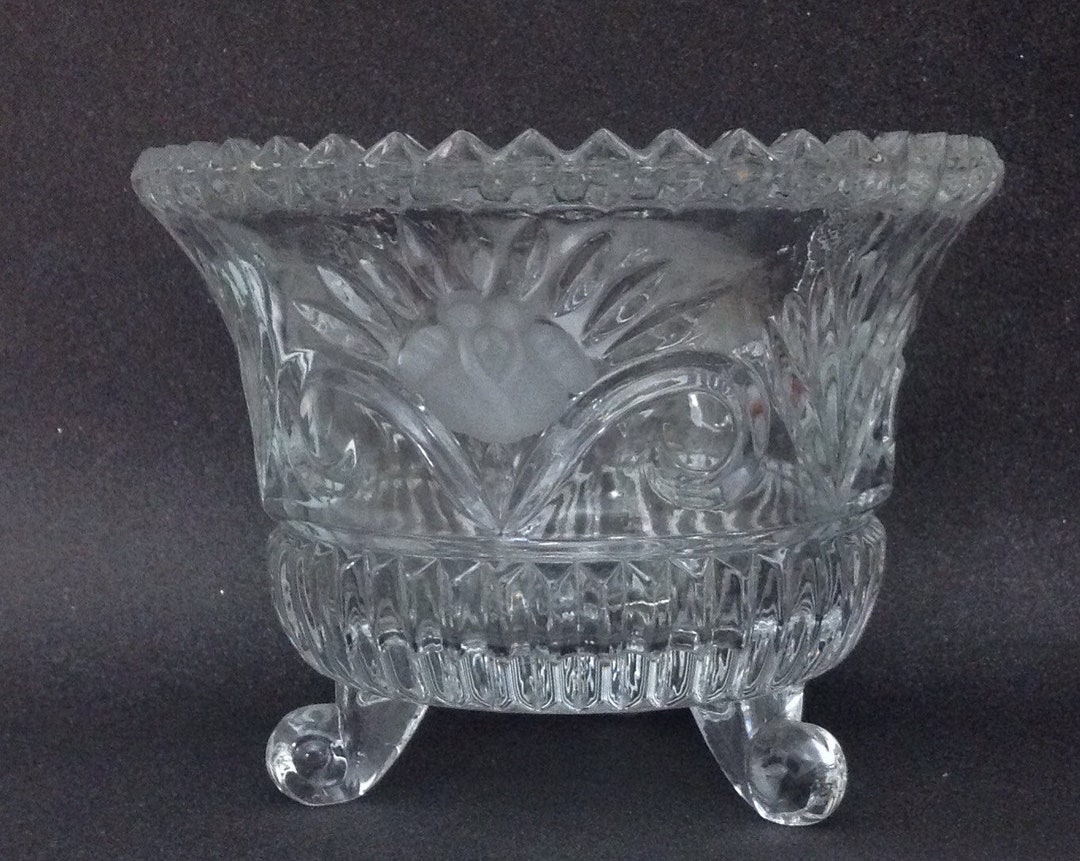 Lead Crystal Candy Bowl Vintage Crystal Footed Bowl Etched - Etsy