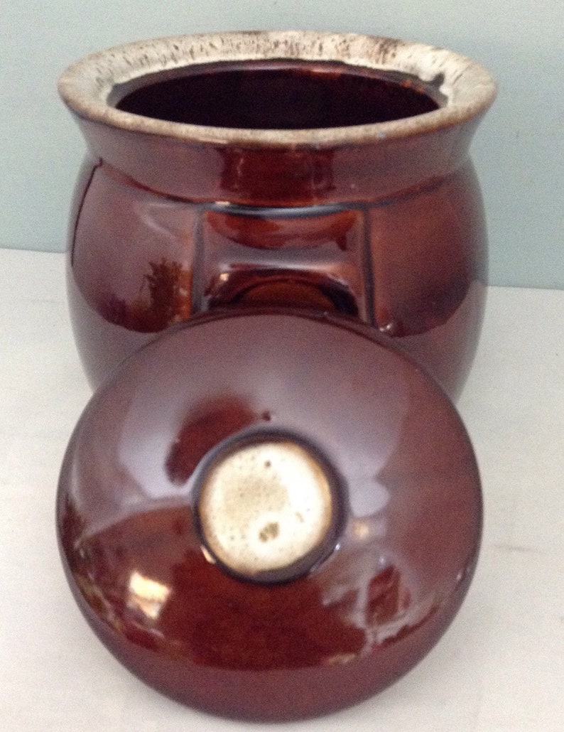 Brown Pottery Bean Pot Pottery Cookie Jar Vintage Brown Glazed - Etsy