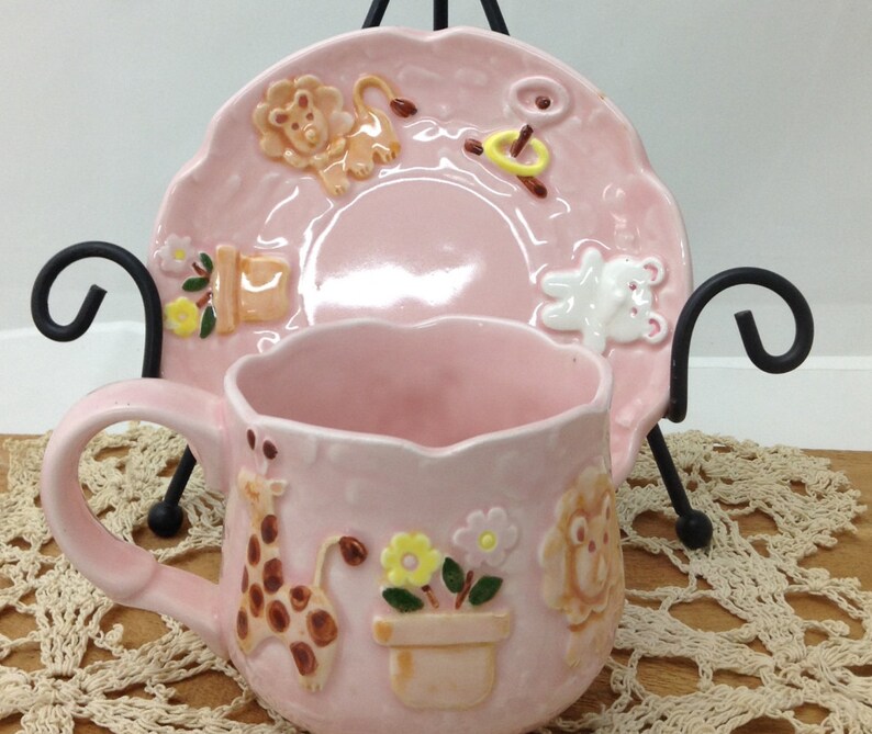 Pink Childs Cup Childs Cup Set Pink Cup and Saucer Nursery - Etsy