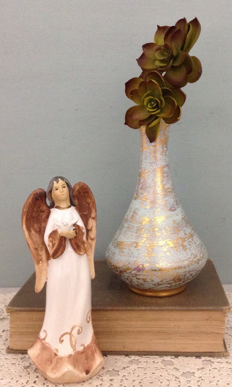 Pottery Angel Figurine Angel With Bird Angel With Dove Garden | Etsy